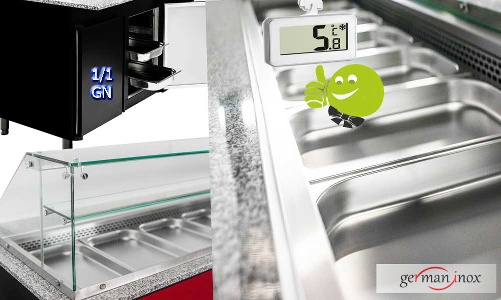 Gastro Kühltheke 2500mm Salat Theke mit Glasaufsatz Bistro Profi Line ...